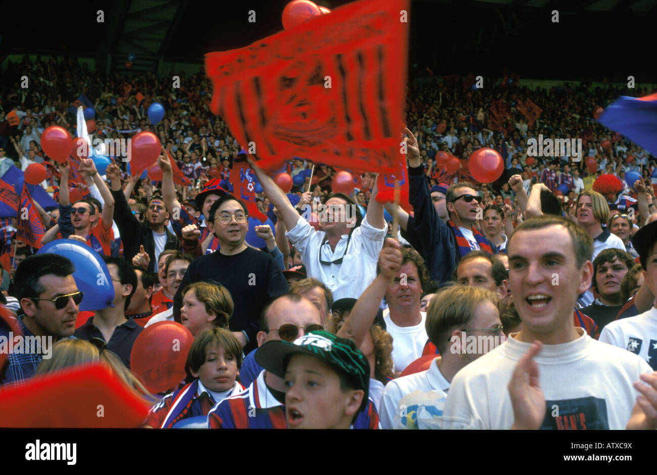 Crystal Palace football fans at match at Wembley Stadium Stock Photo ...