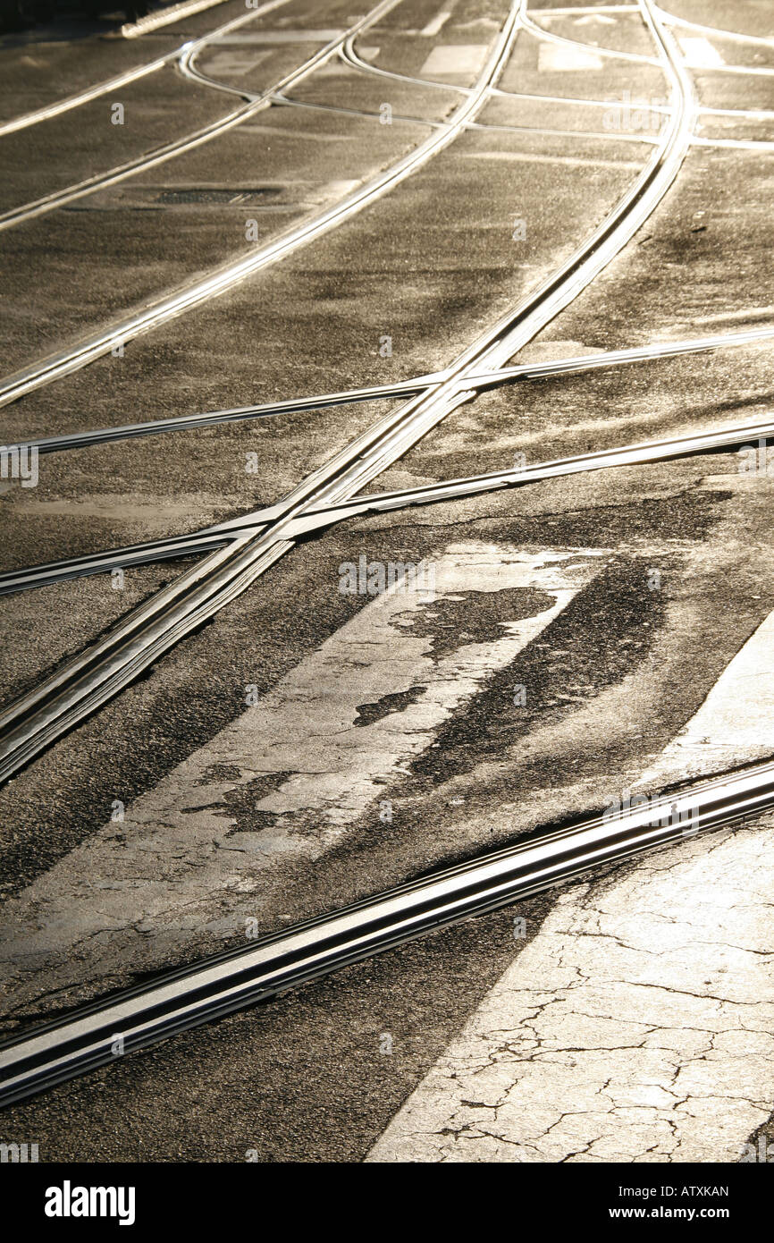 empty street scene with tram lines Stock Photo - Alamy