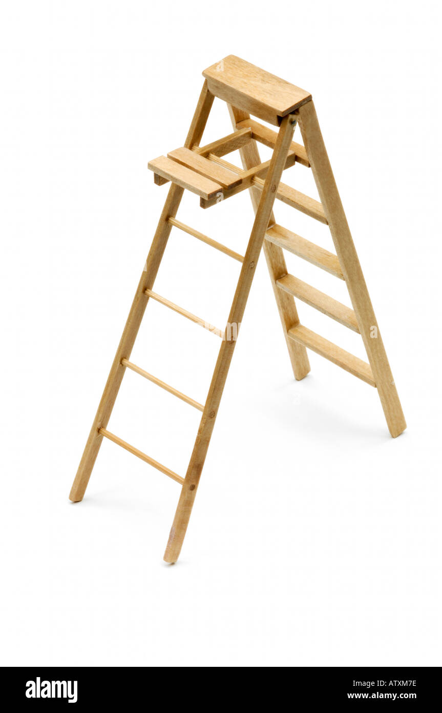 Wooden step ladder on white background Stock Photo - Alamy