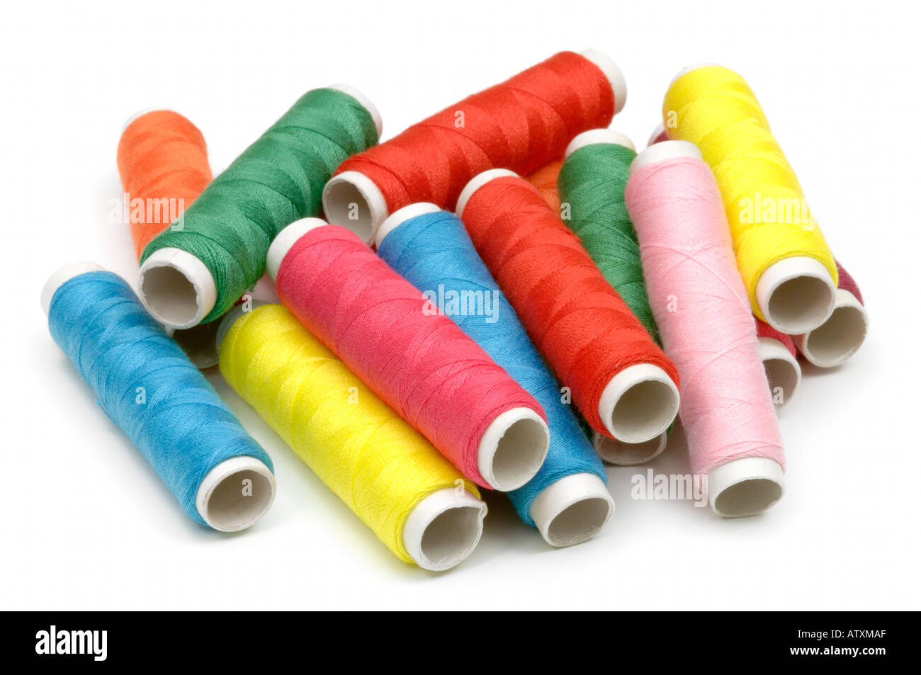 Reels of colourful stitching threads on white background Stock Photo ...