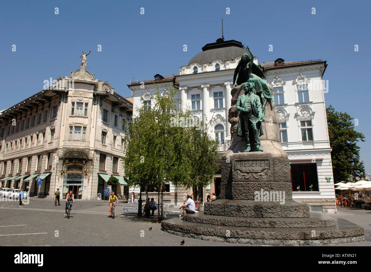 Ljubljana, monument of poet France Preseren at Preseren square Stock ...