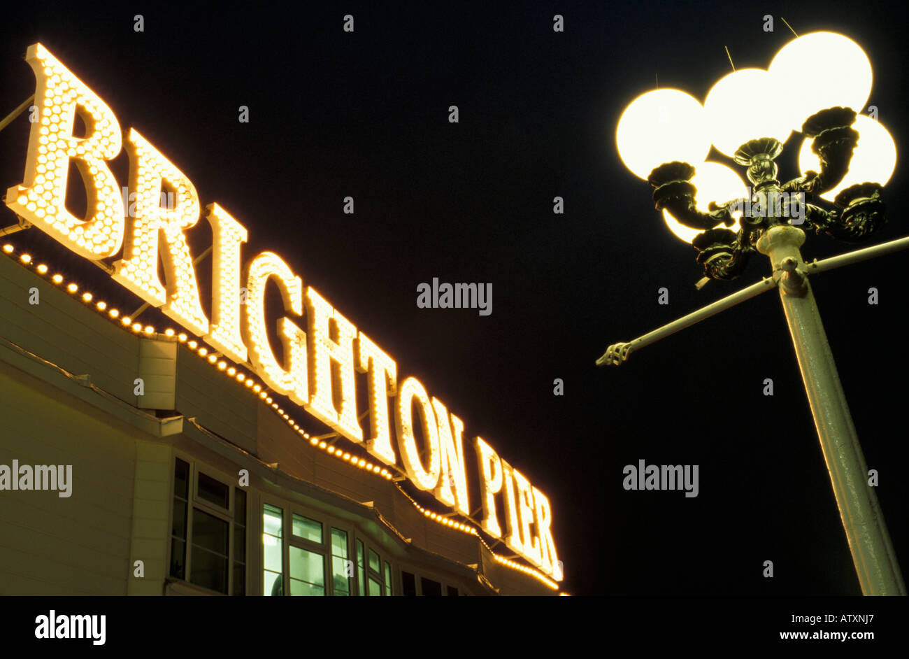 Brighton pier sign lit hi-res stock photography and images - Alamy