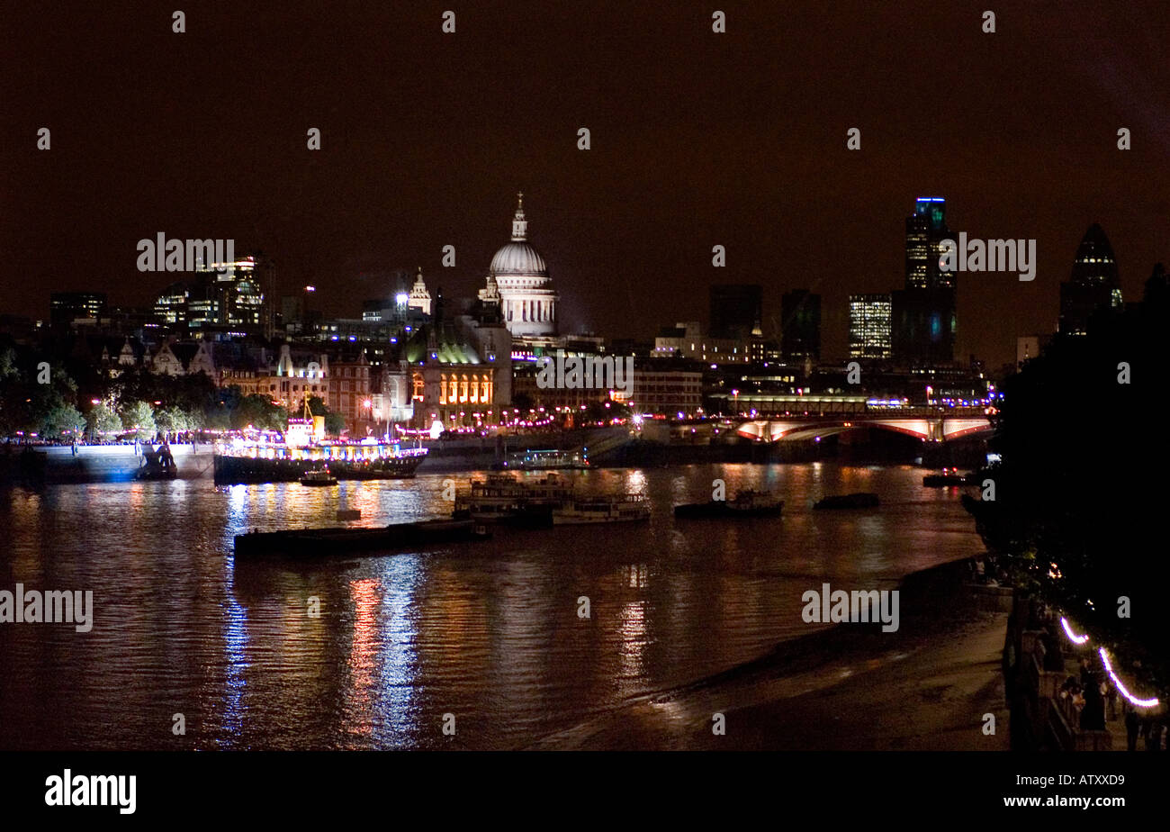 The River Thames at night with St Paul's Cathedral, tower 42 and The ...
