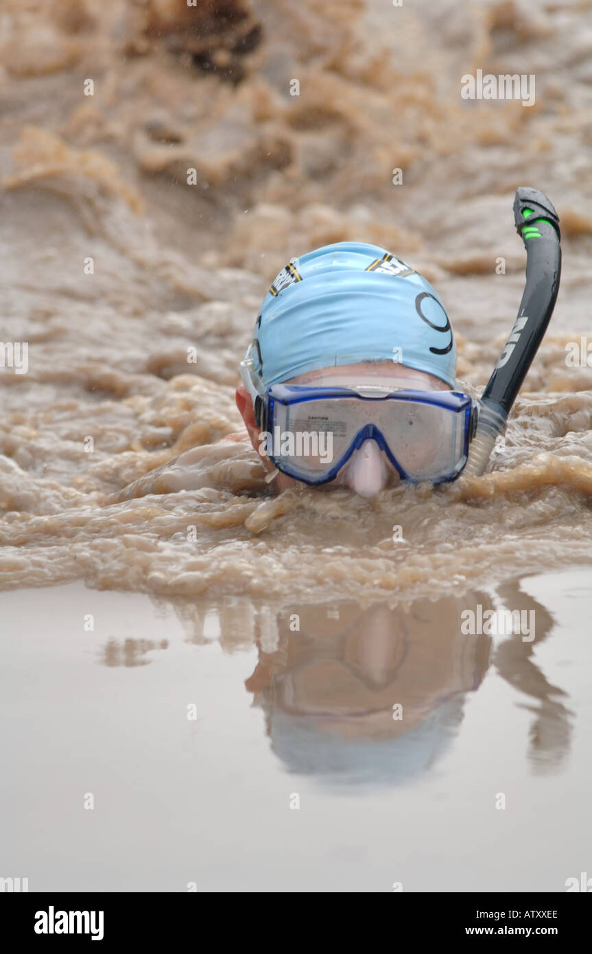Competitor in the Annual World Bog Snorkelling Championships, Llanwrtyd ...