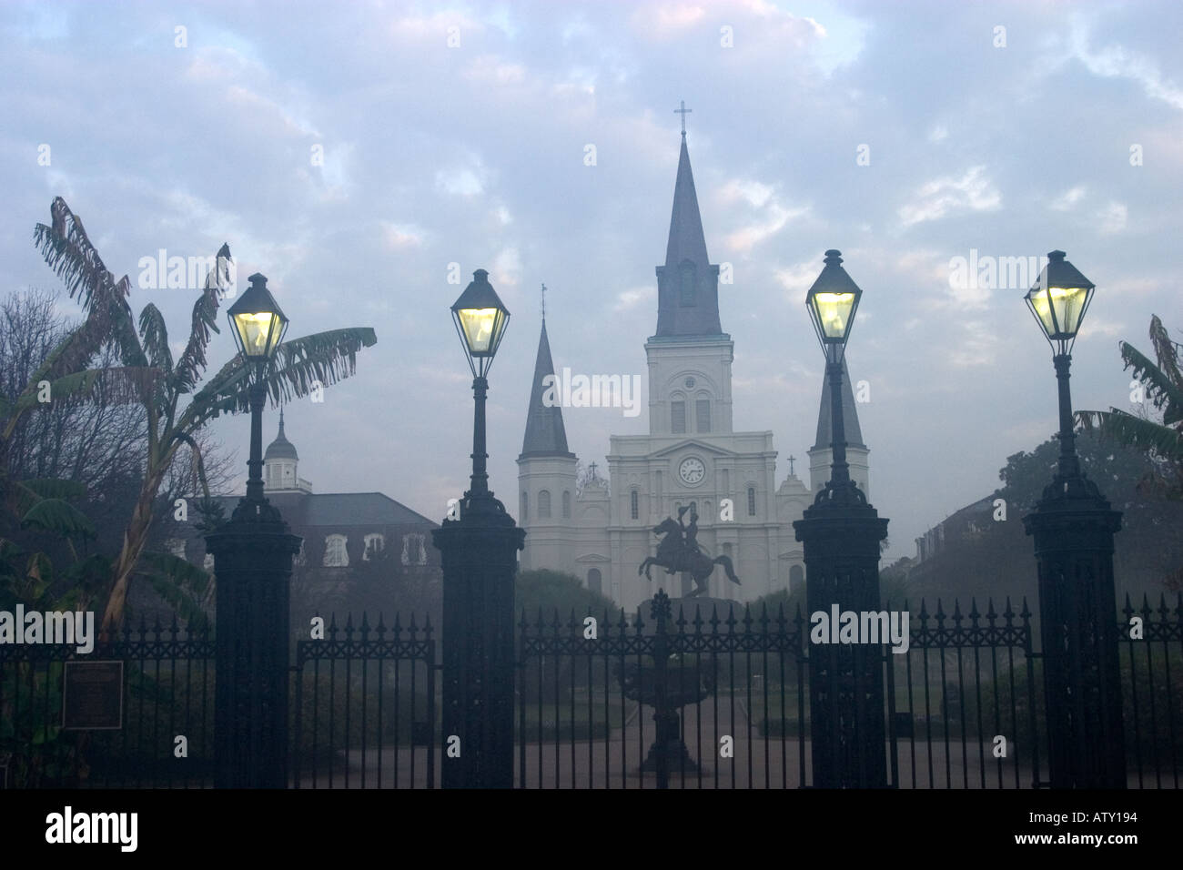 St Louis Cathedral and Jackson Square in the early morning fog New ...