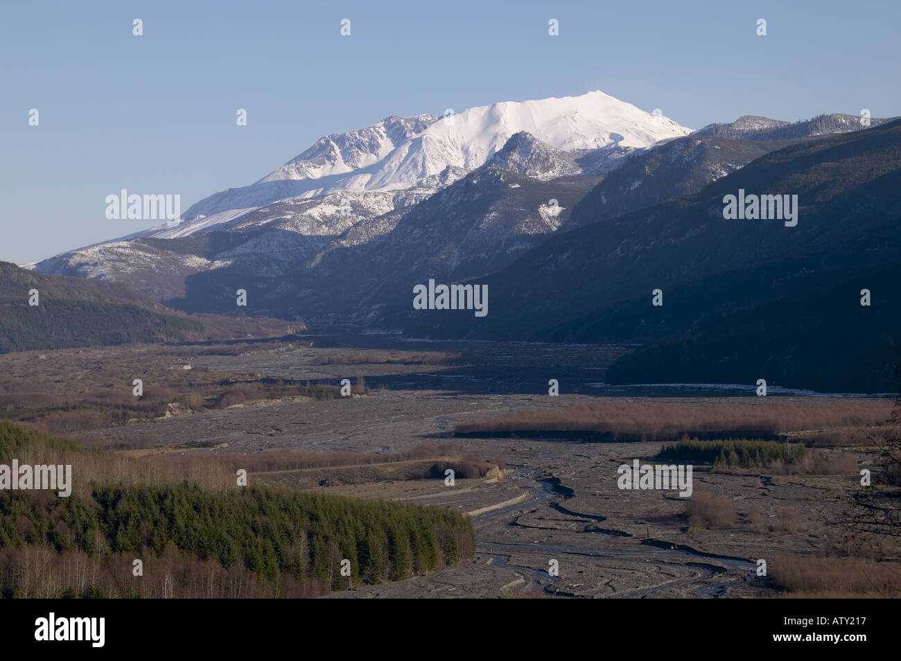 Mount St Helens and Toutle River valley winter from Hoffstadt Bluffs ...
