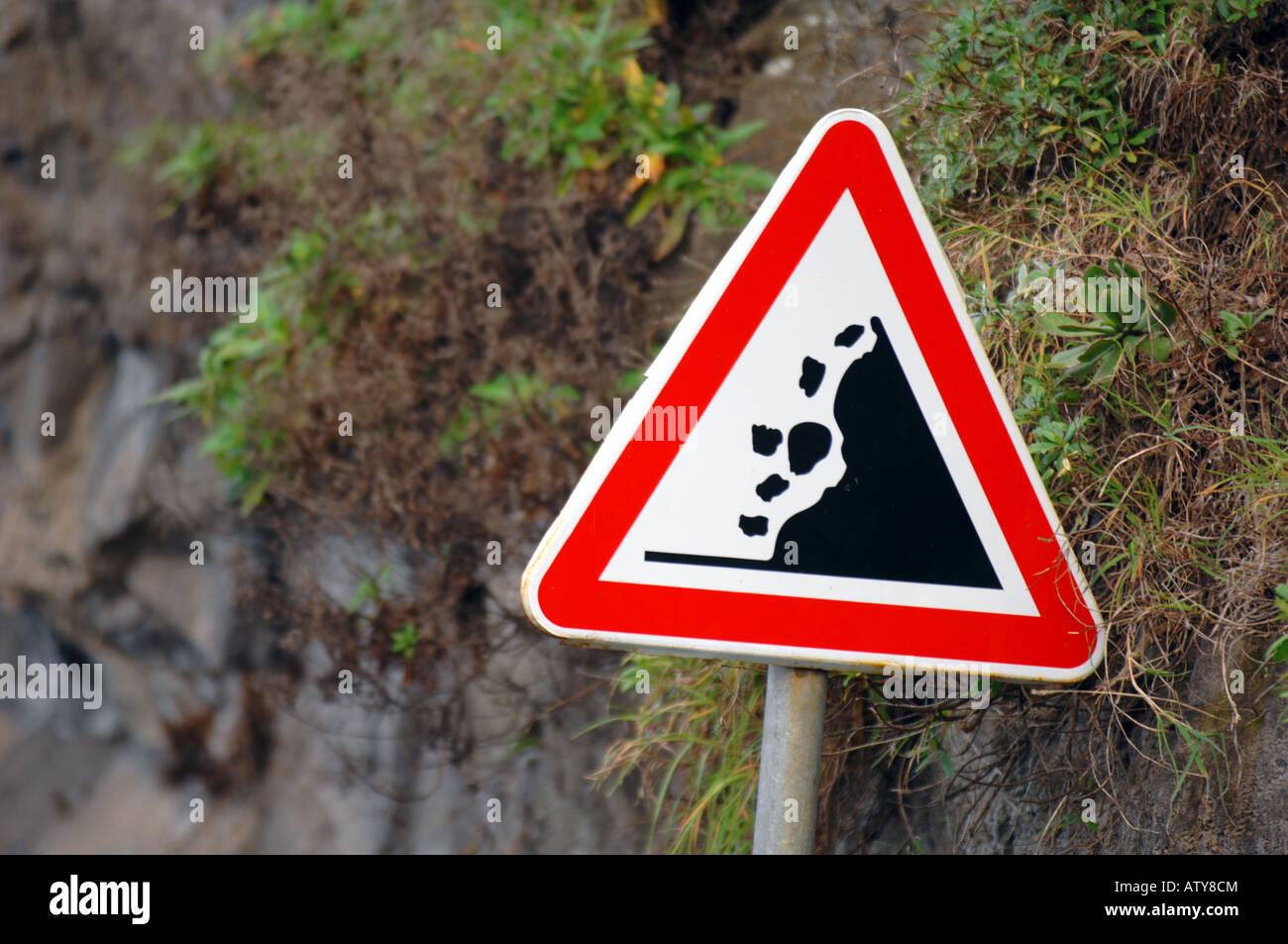 Falling Rock Warning Road Sign Stock Photos & Falling Rock Warning Road ...