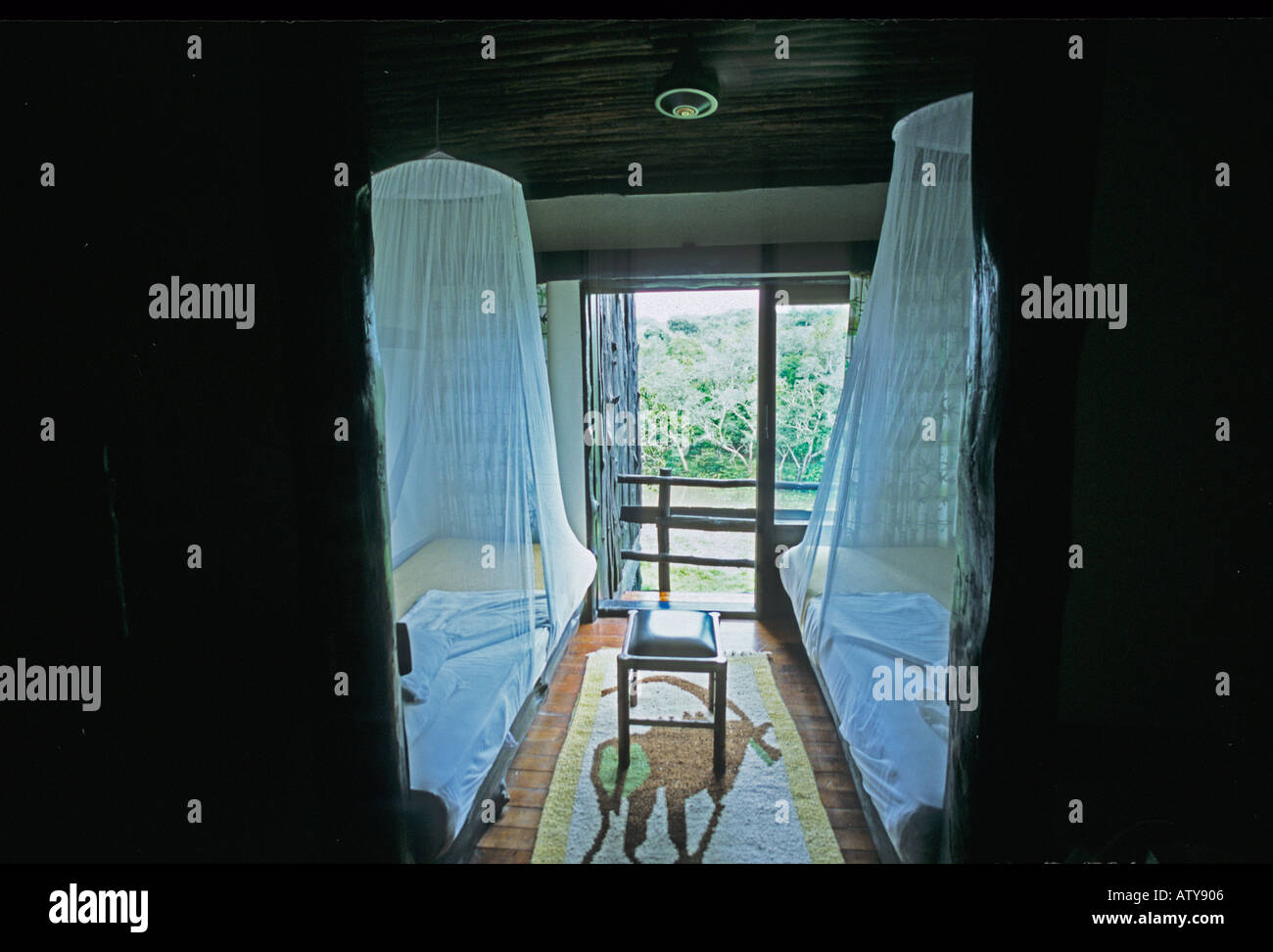 AFRICA KENYA SHIMBA HILLS Hotel room with balcony overlooking animal ...