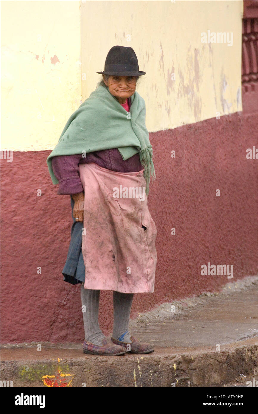 Woman Black hat green poncho,Otavalo market, indian andes ethnic ...