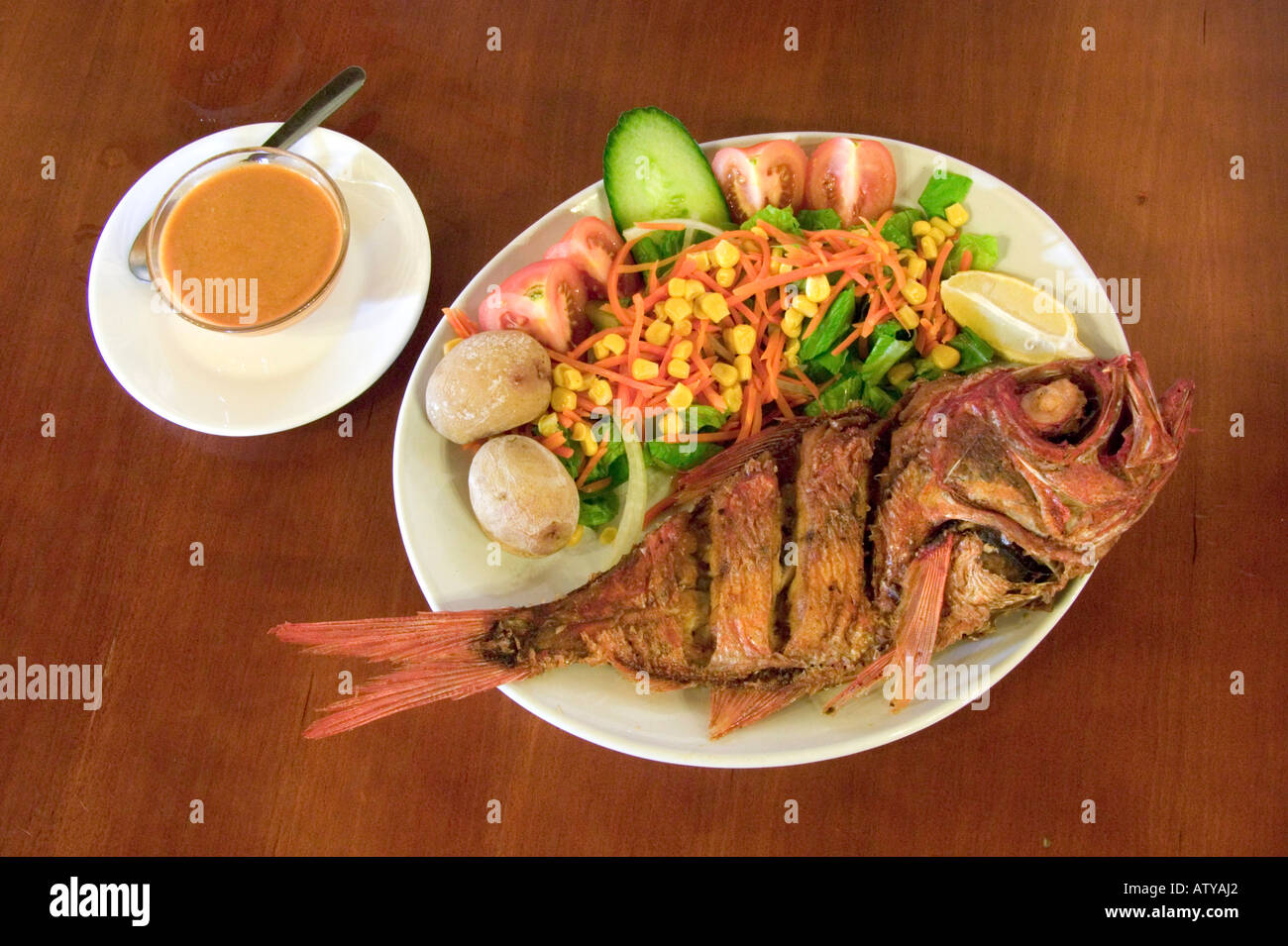 Traditional meal Fula fish Papas Arugadas wrinkled potatoes Mojo Pico ...