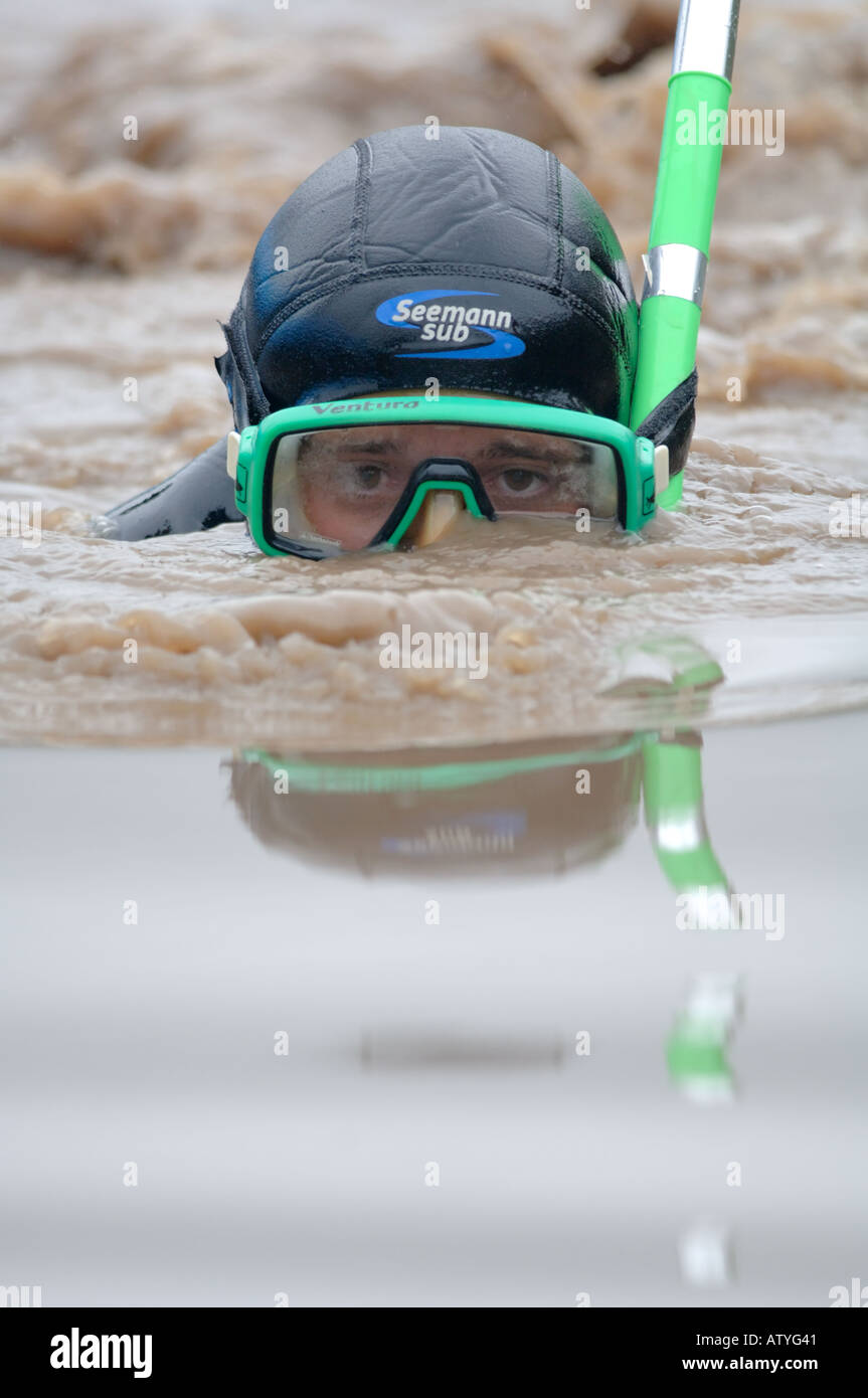 Competitor in the Annual World Bog Snorkelling Championships Stock ...