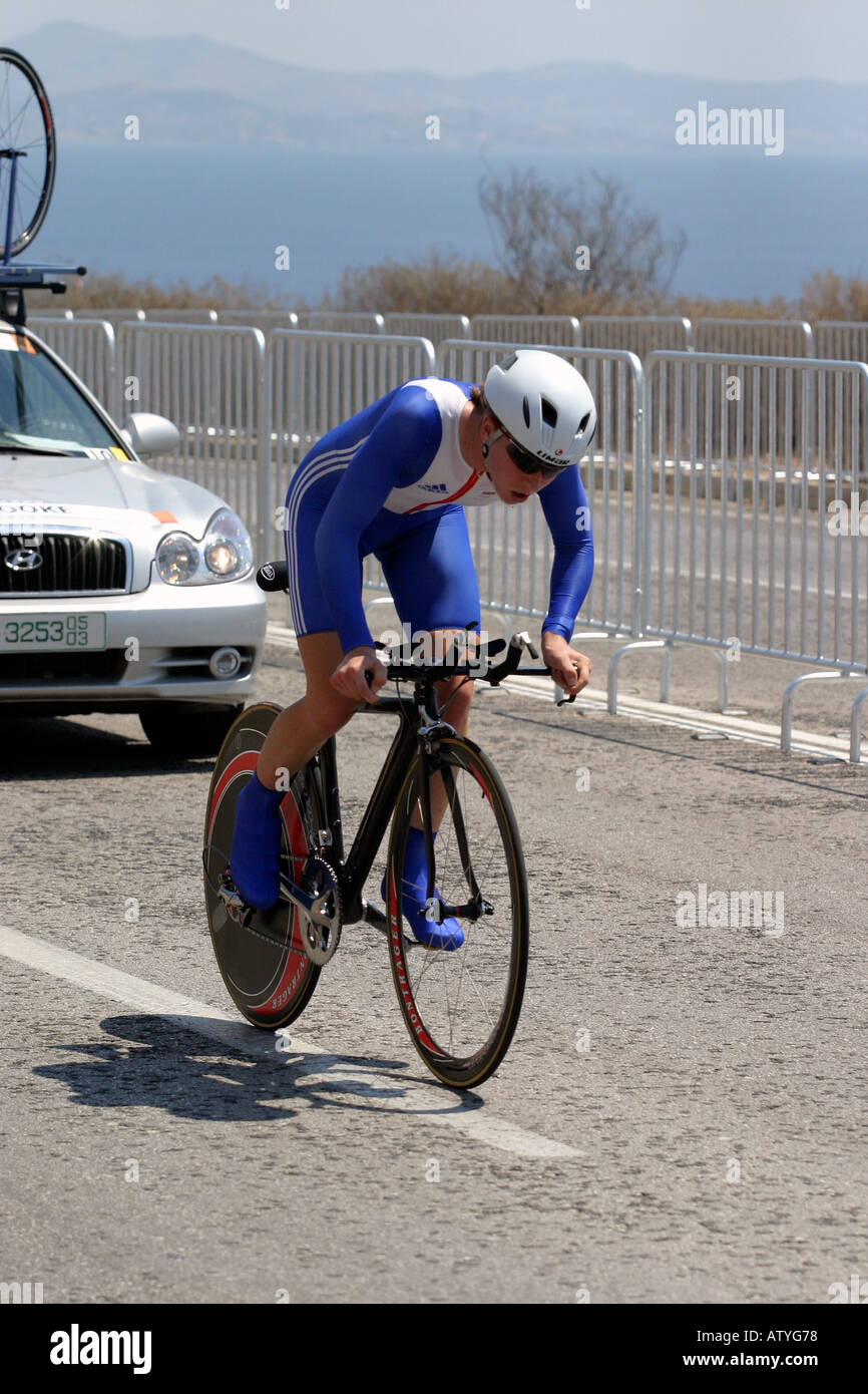 Nicole Cooke GBR out on the time trial course along the Athens coast ...