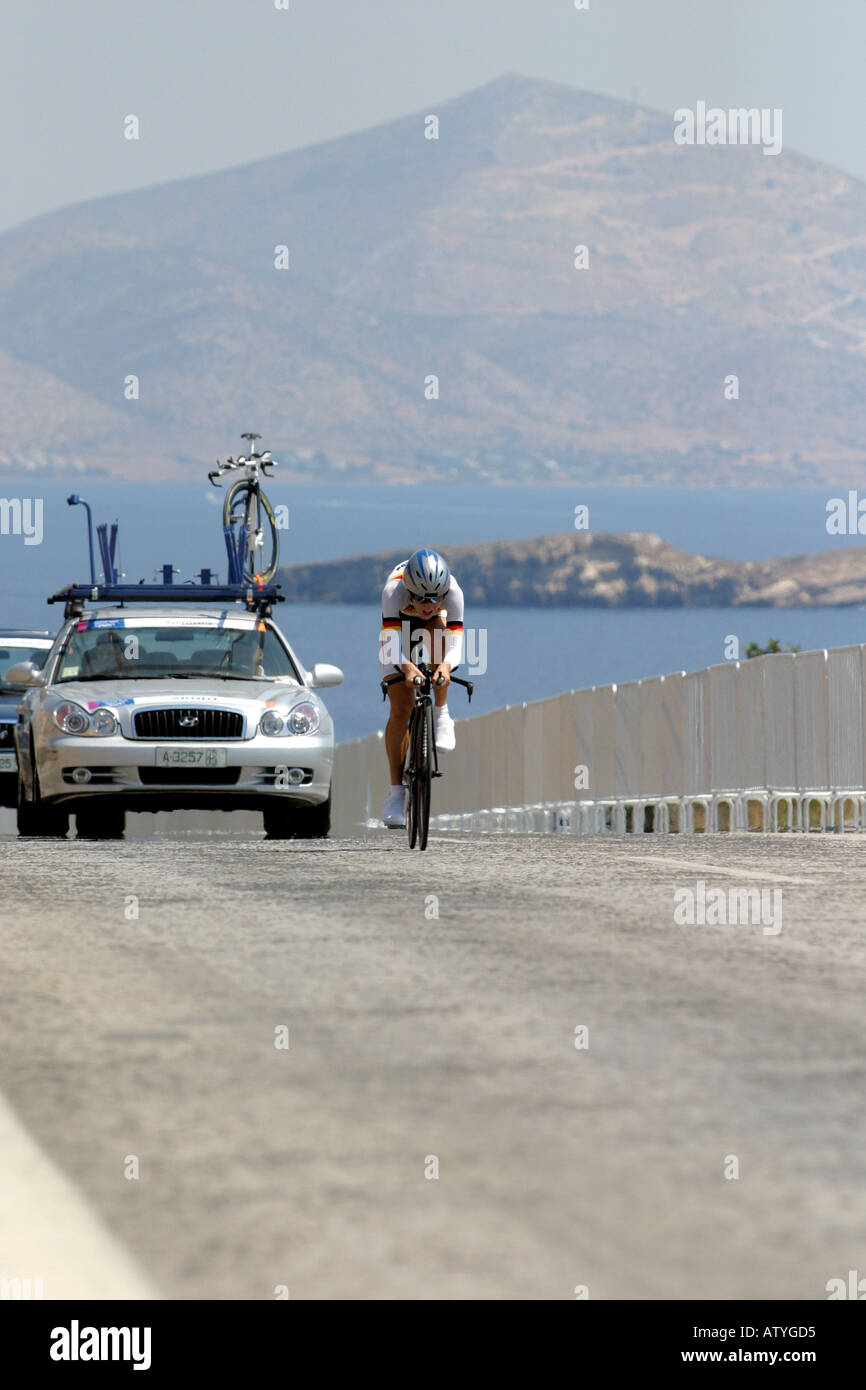 German cyclist Judith Arndt out on the time trial course along the ...