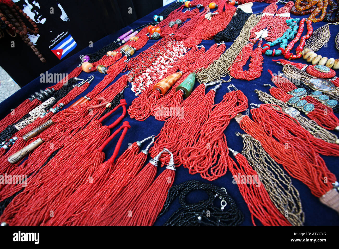 Bright colourful jewellery with coral beads and necklaces in street ...