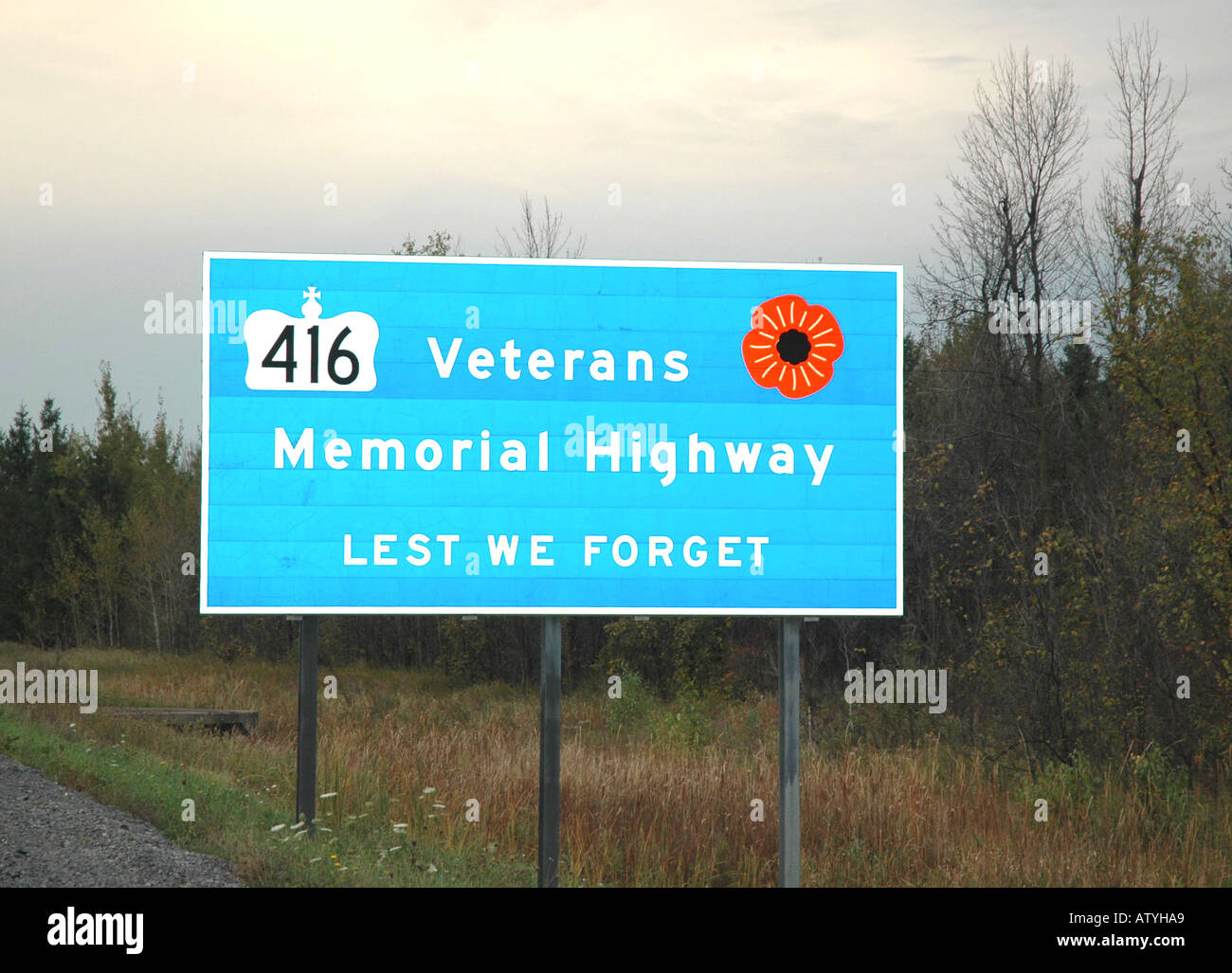 Roadsign for the Veterans Memorial Highway 416, Canada Stock Photo - Alamy