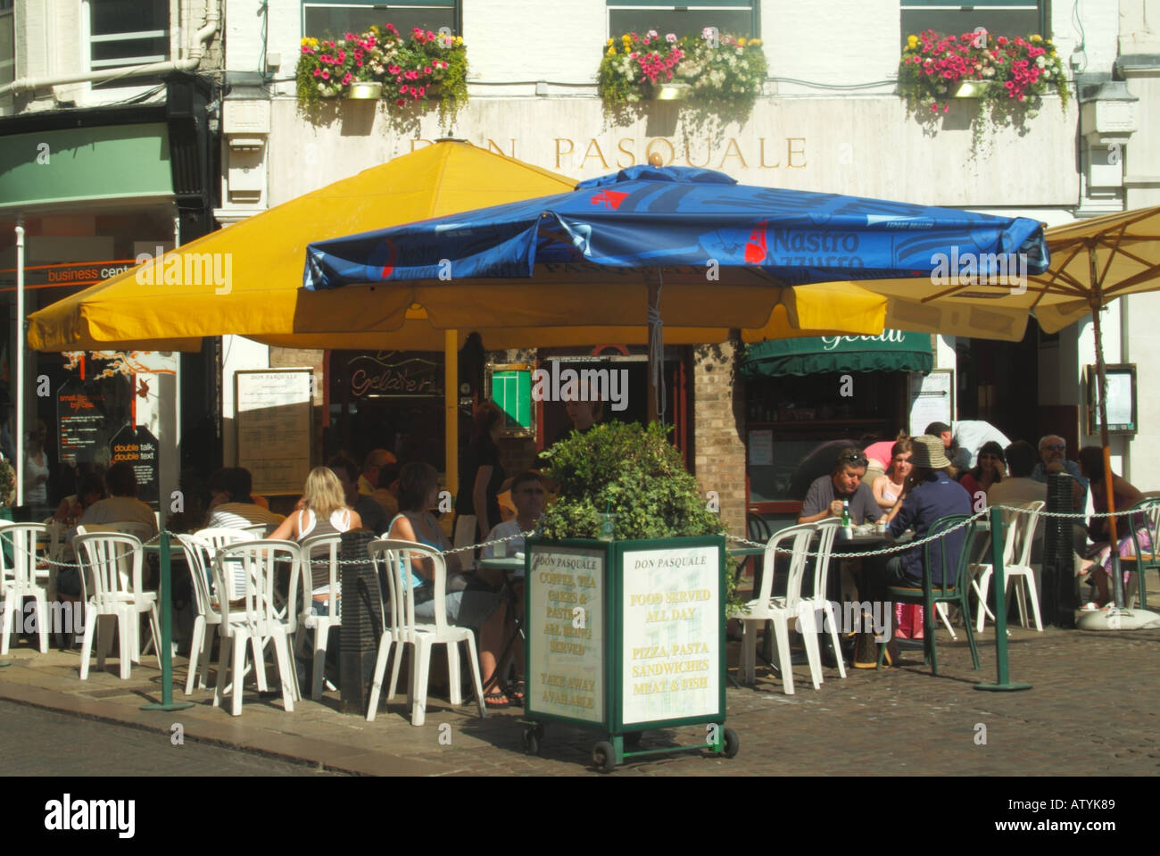 Cambridge university town pavement bar café on corner of market square ...