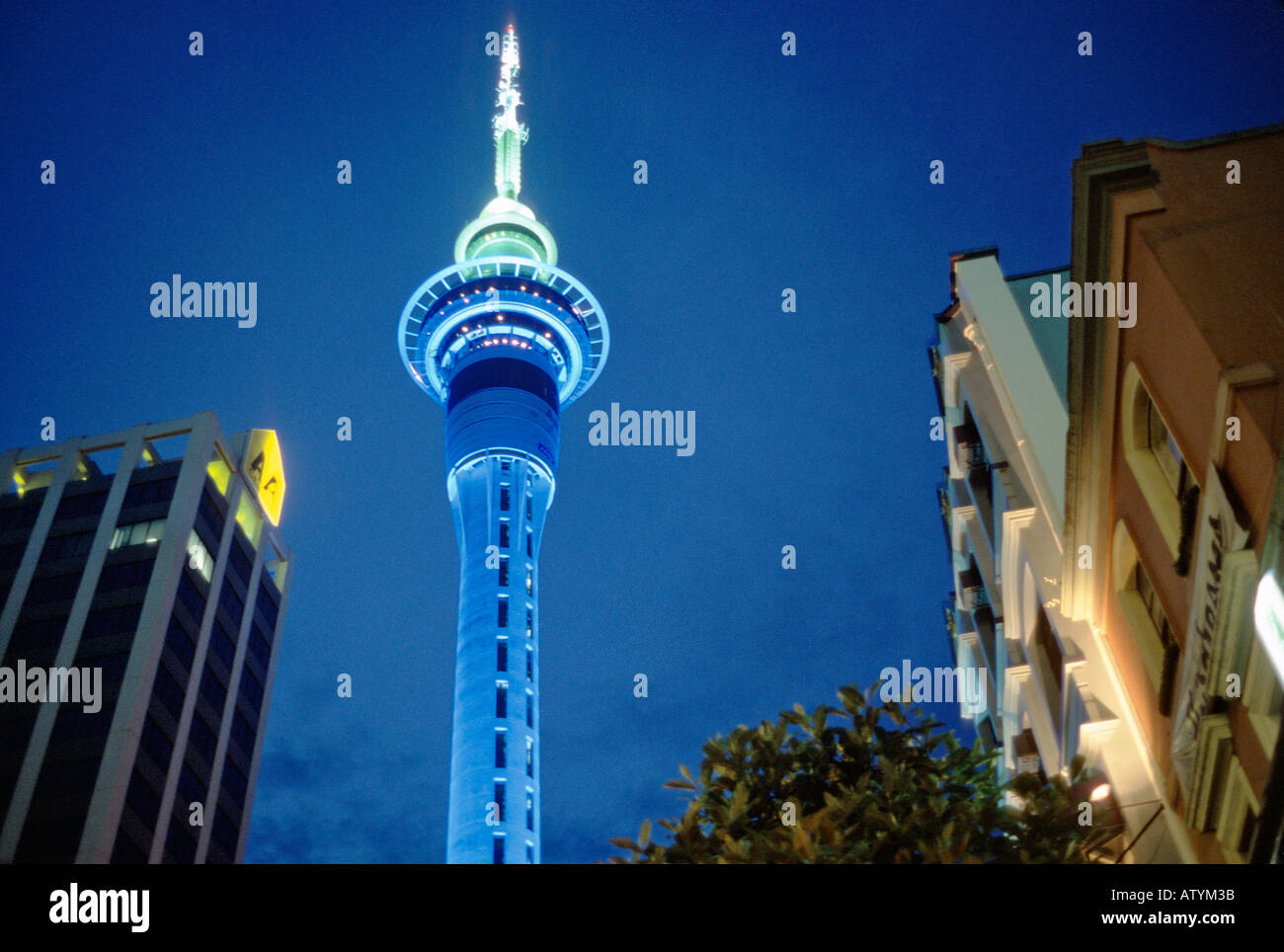 View of Sky Tower at night At 328 meters it is the tallest tower in the ...