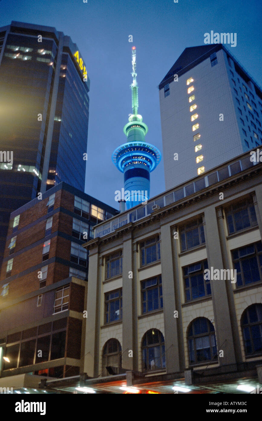 View of Sky Tower at night At 328 meters it is the tallest tower in the ...