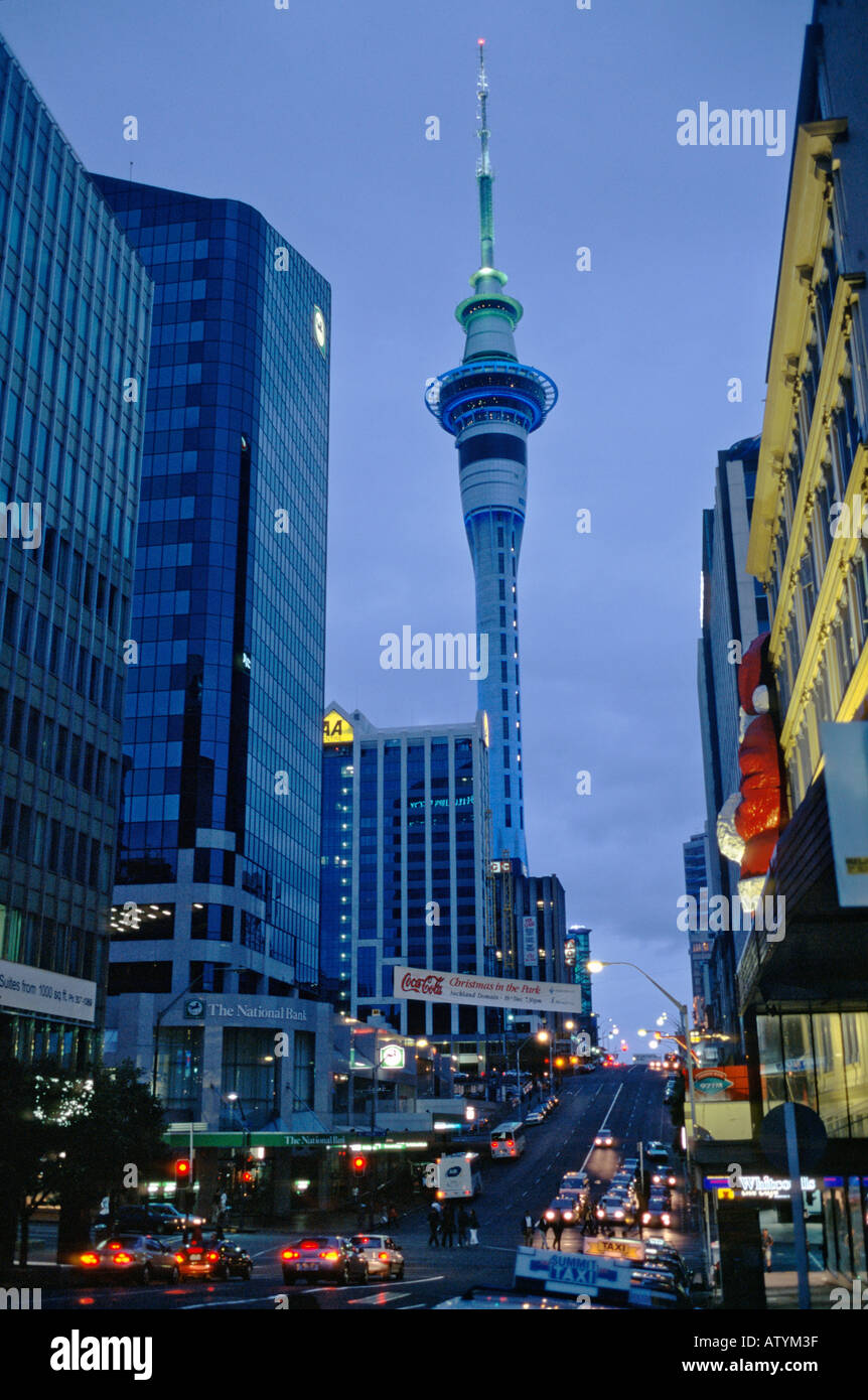 View of Sky Tower at night At 328 meters it is the tallest tower in the ...