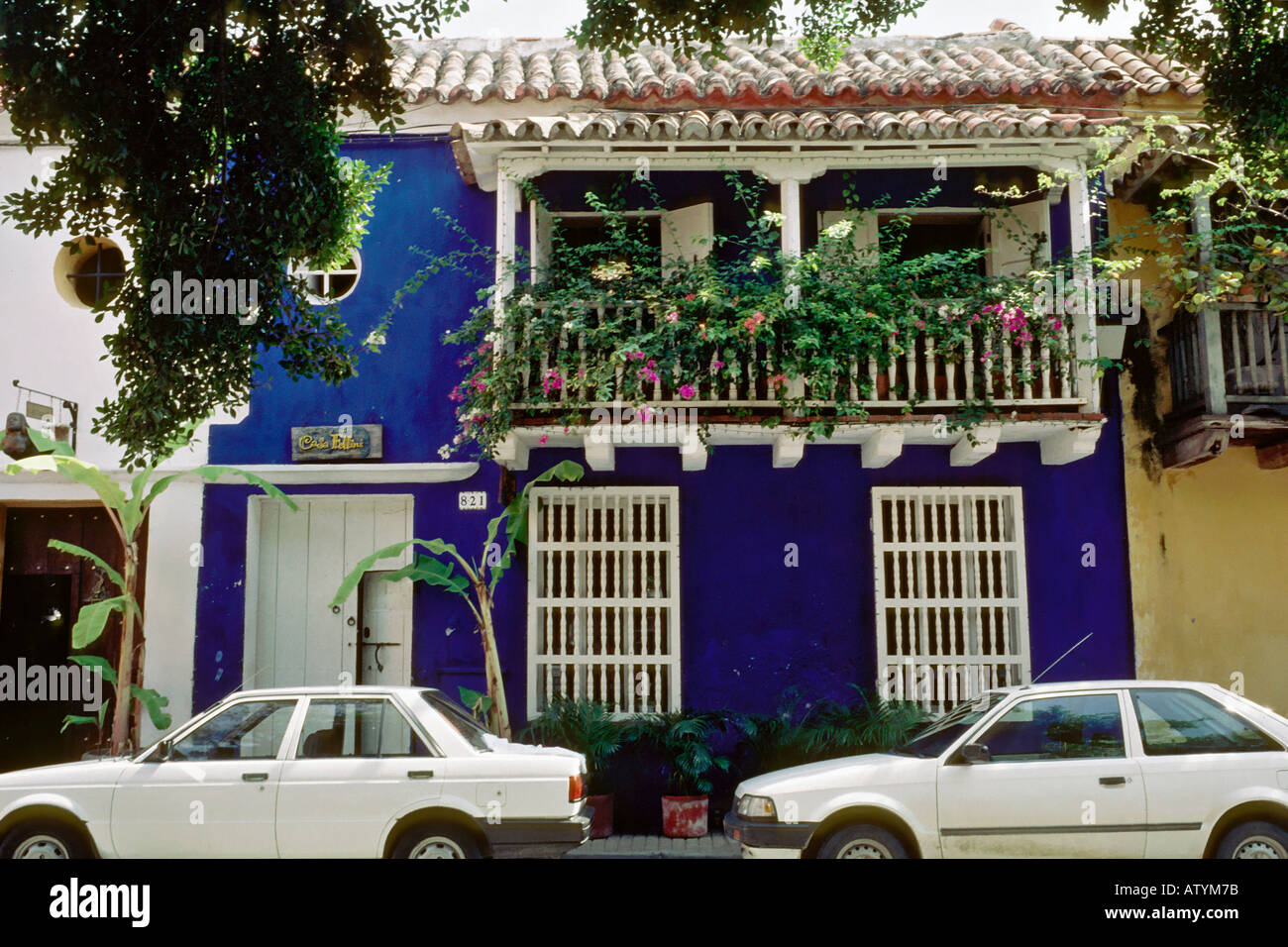 Blue house in a residential area of Cartagena Colombia Stock Photo - Alamy