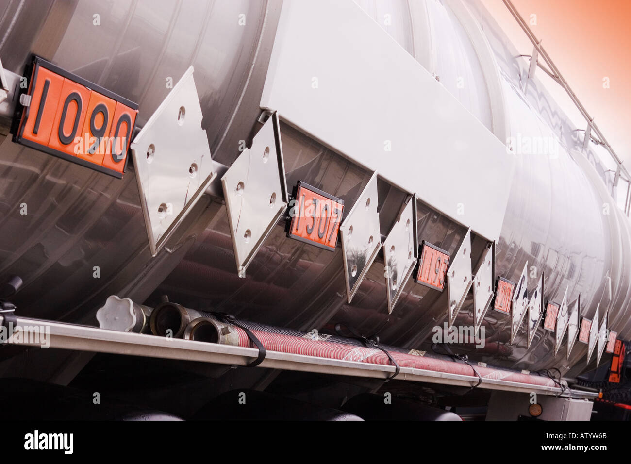 Safety signs on Road Tanker trailer Stock Photo - Alamy