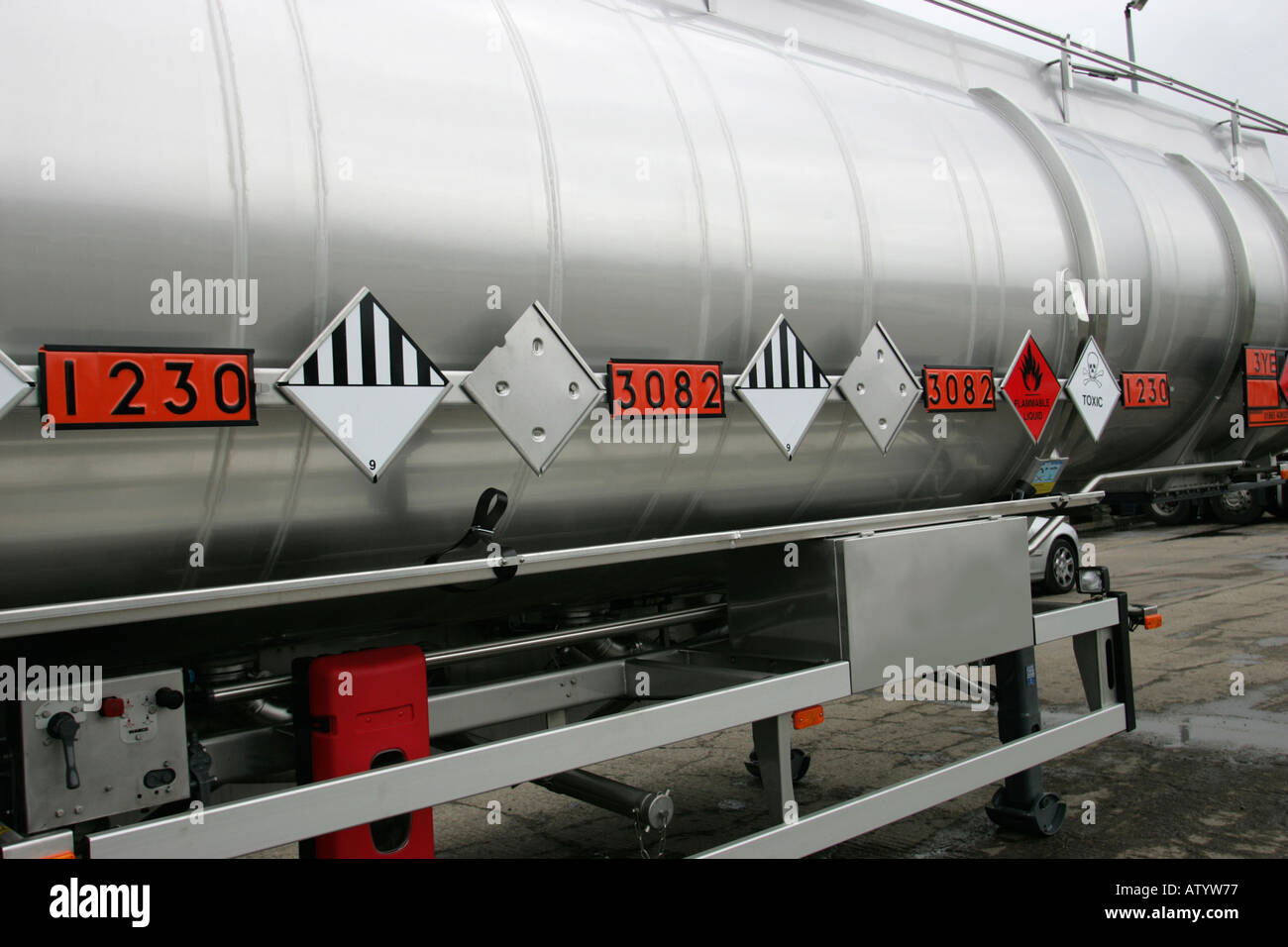 Safety signs on Road Tanker Trailer Stock Photo - Alamy