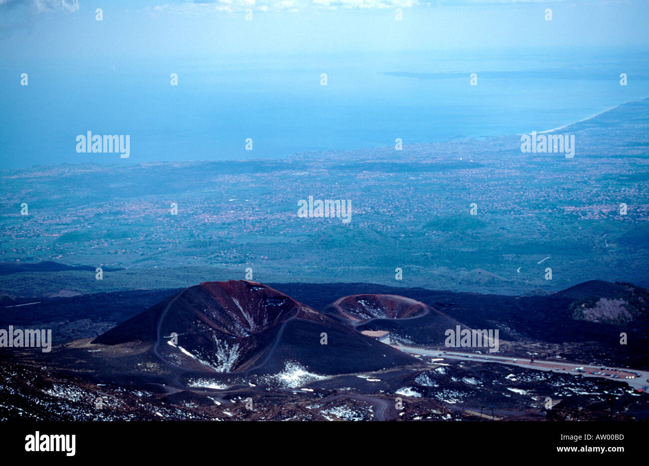 View from Etna Volcano to secondary craters towards Rifugio Sapienza ...