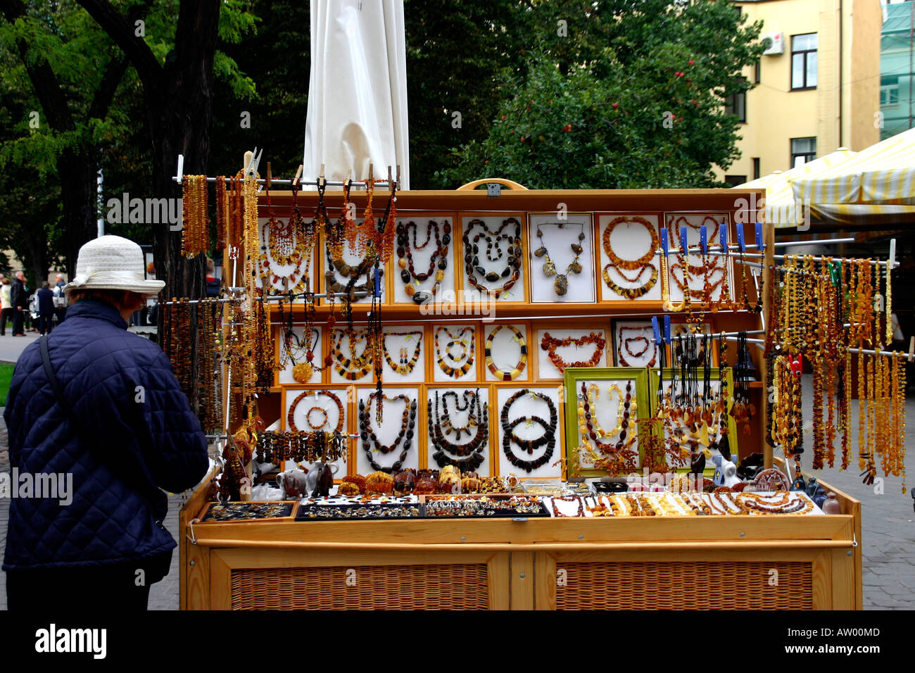 Market Stall selling Amber jewellery in the Old Town area of Riga ...