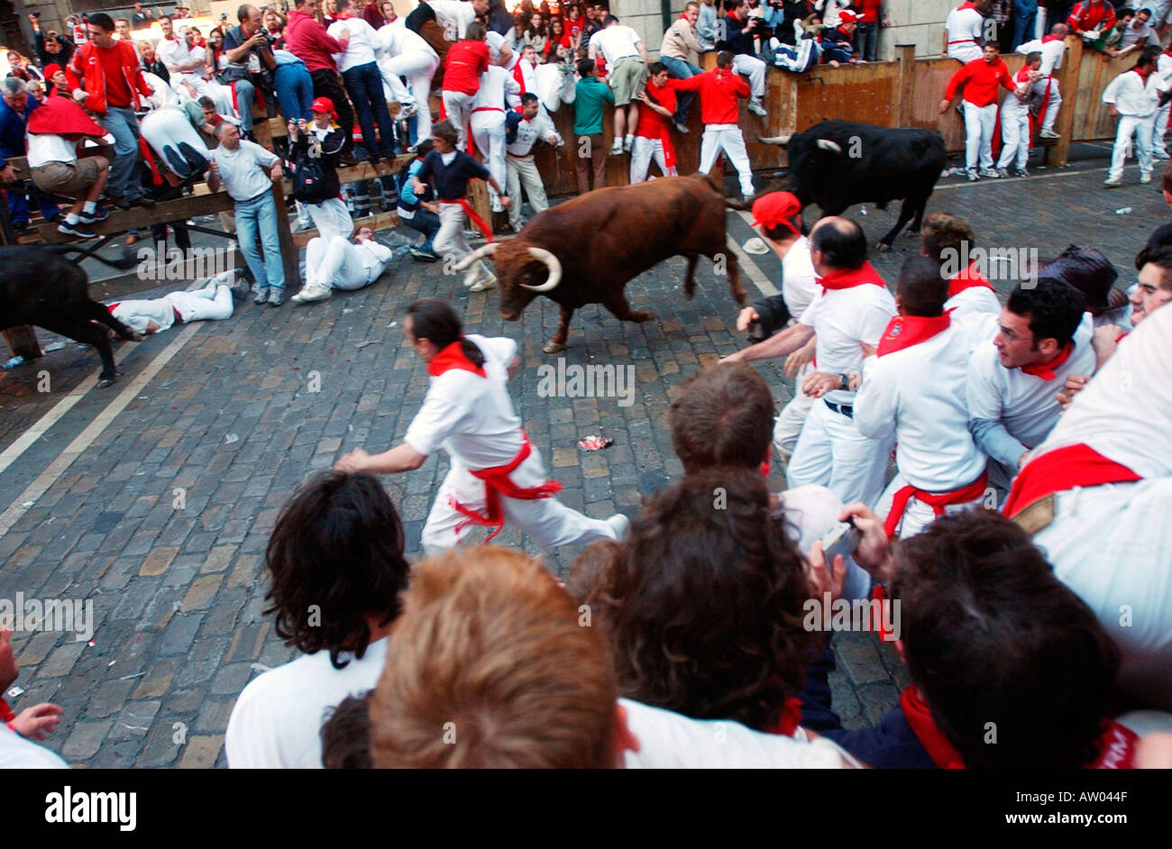 Running of the bulls San Fermin Festival Pamplona Spain Stock Photo - Alamy