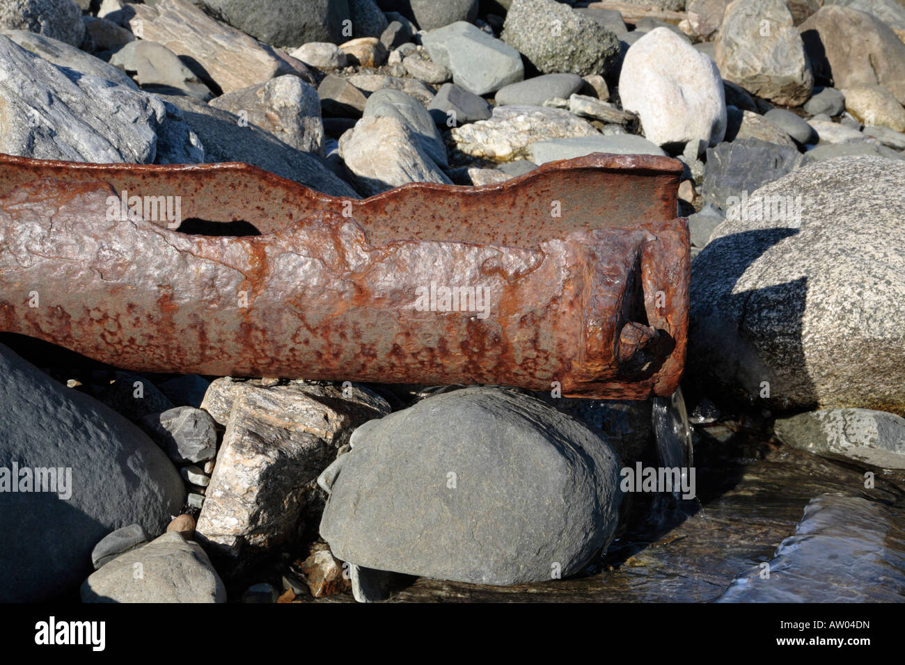 The remains of an old rusted pipe on the shoreline of Fort Dearborn ...