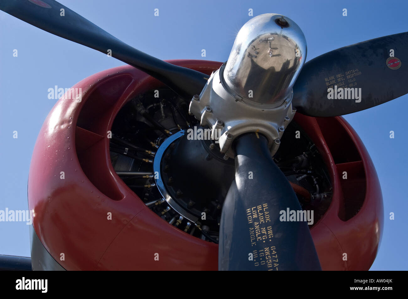closeup of Pratt Whitney engine on vintage world war 2 bomber B 24 ...