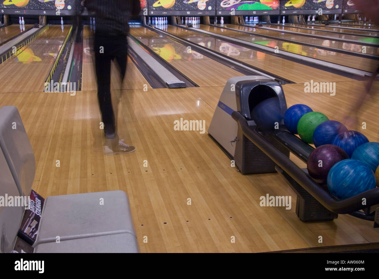 People play bowling in bowling hall Stock Photo - Alamy