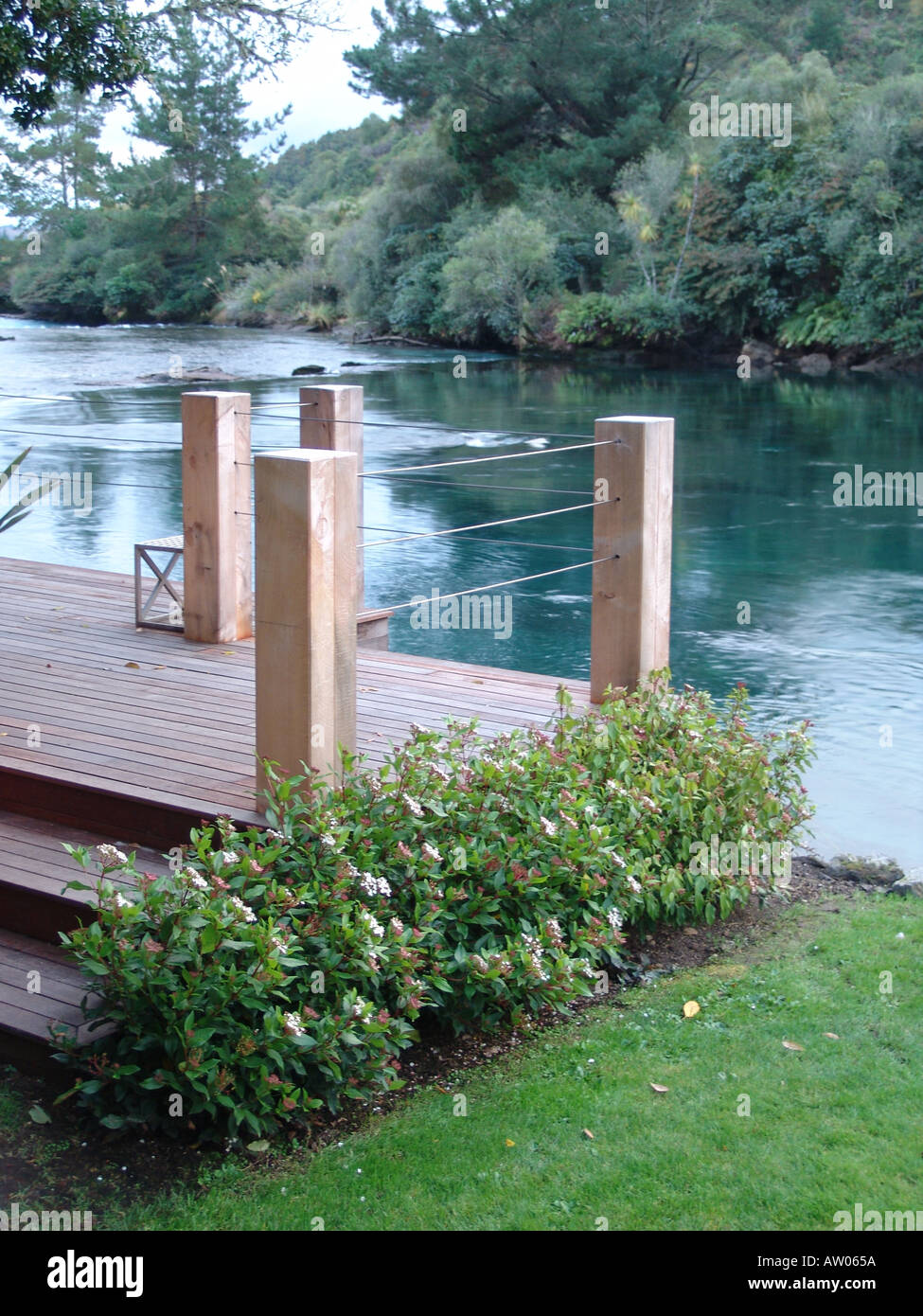 Waikato River view with decking Stock Photo - Alamy