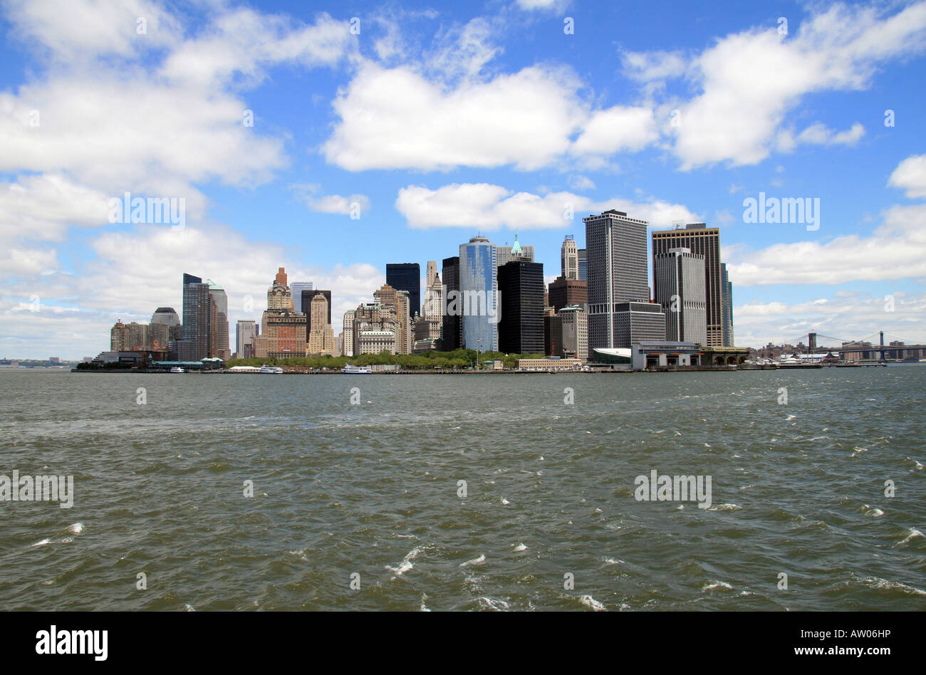 Lower Manhatten as viewed from the Ellis Island Ferry, New York Stock ...