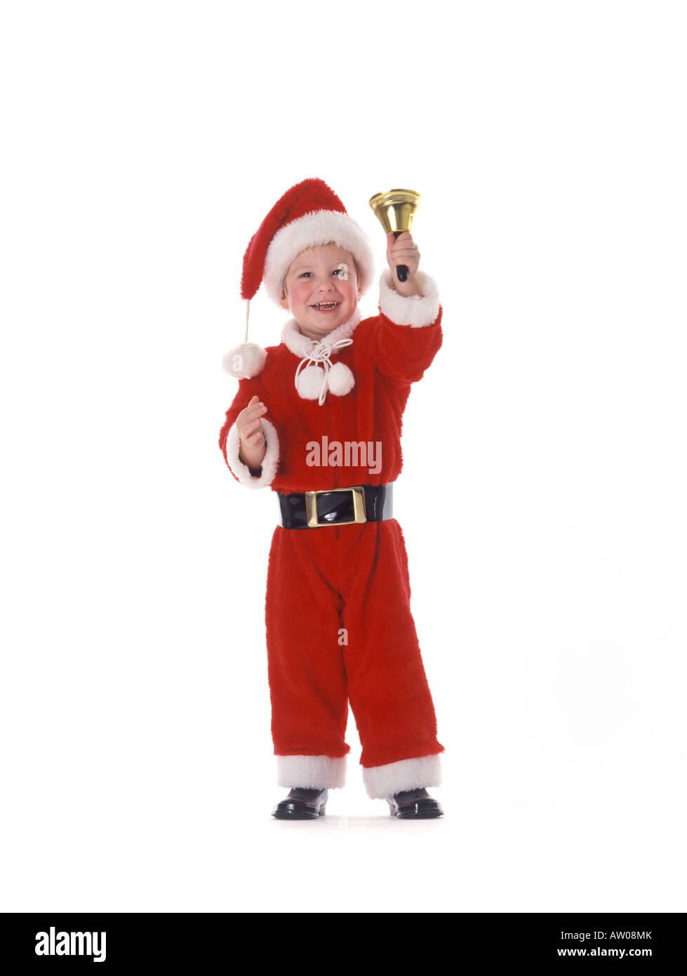 Happy little boy as a Santa Claus with bell Stock Photo - Alamy