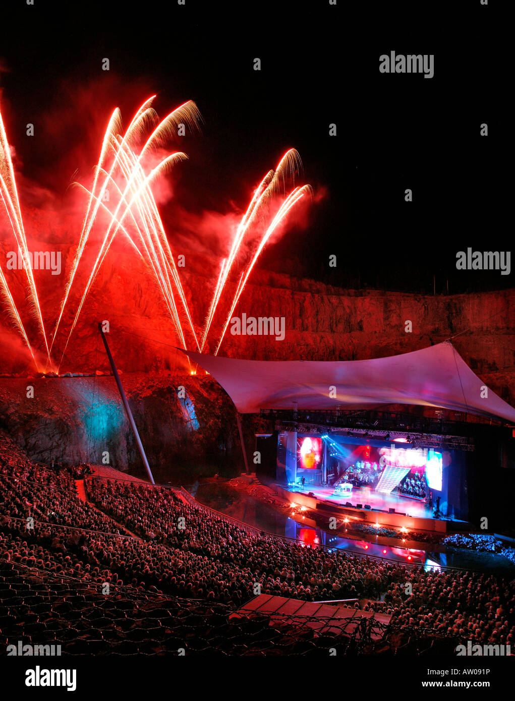 Fireworks at Concert, Dalhalla Concert Hall, Rattvik, Dalarna, Sweden ...