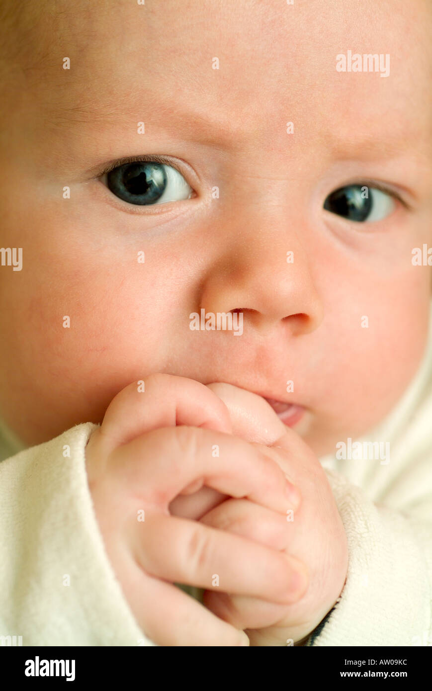 close up of baby nibbling on fingers Stock Photo - Alamy