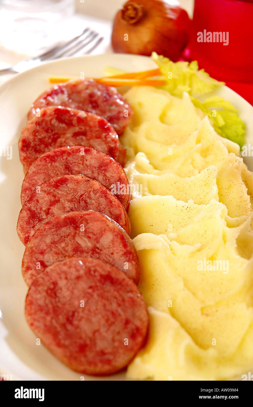 Cotechino Spiced Italian sausage with mashed potatoes Italy Stock Photo ...