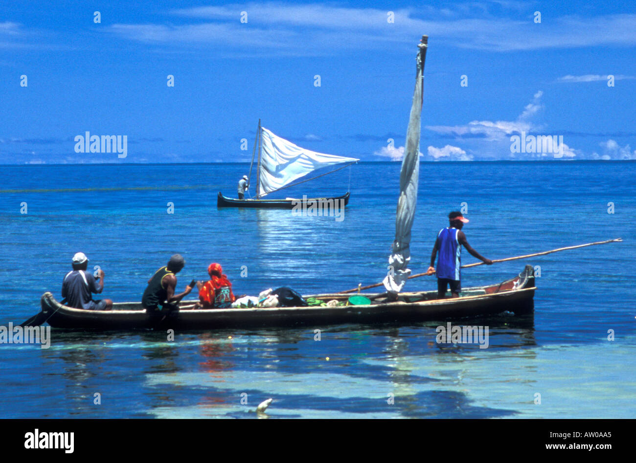 A traditional sail boat off the coast of the San Blas Islands in the ...