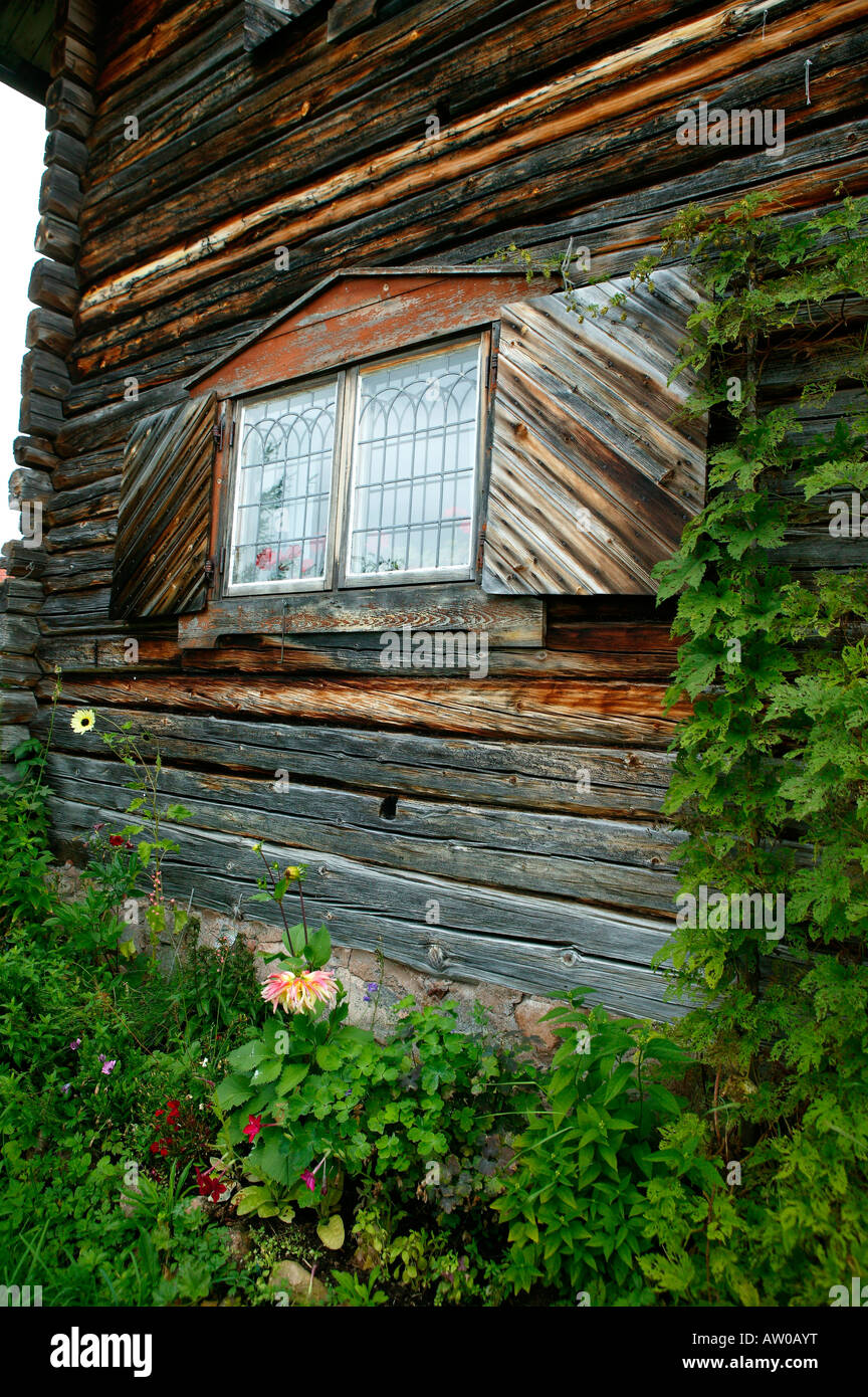 Window of Log Cabin, Guest house, Orsa, Sweden Stock Photo - Alamy