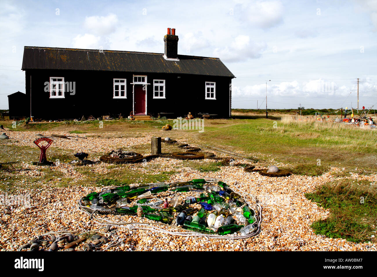 An Art Installation on the shingle at Dungeness beach in Kent UK Stock ...