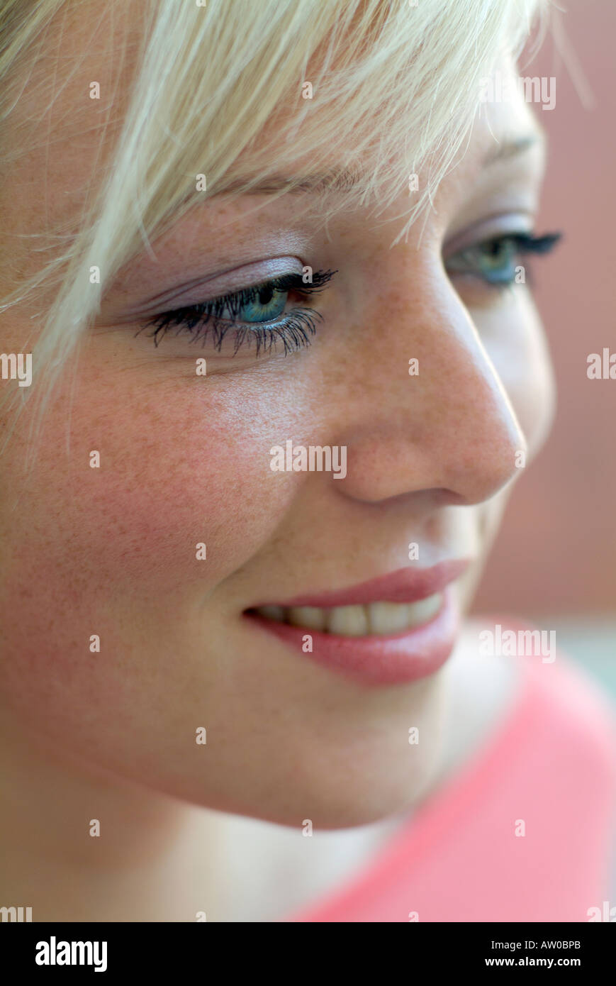close up profile of blond young woman Stock Photo - Alamy