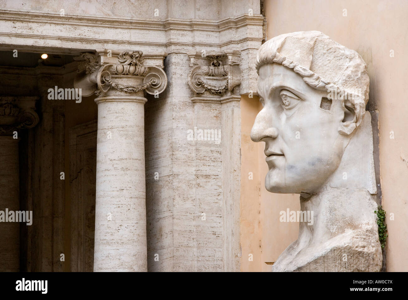 Remains of statue of Emperor Constantine II at courtyard of Palazzo dei ...