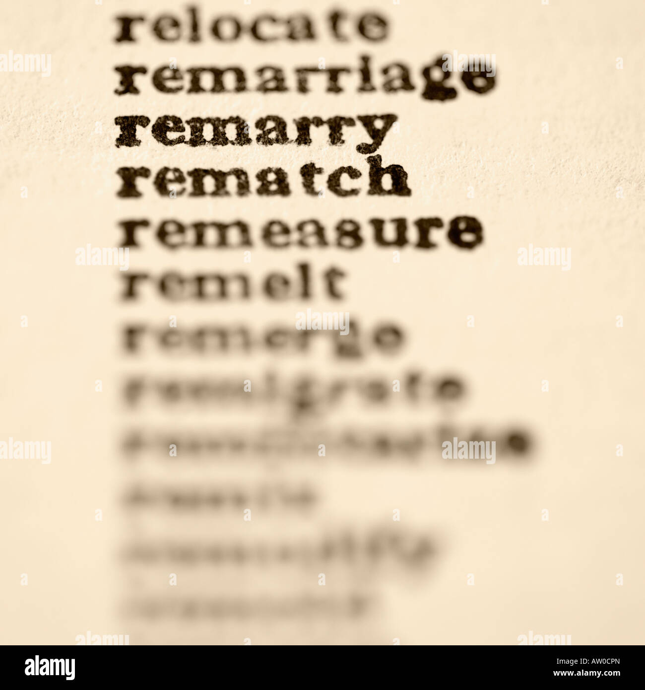 List Of Words Starting With Re Stock Photo Alamy