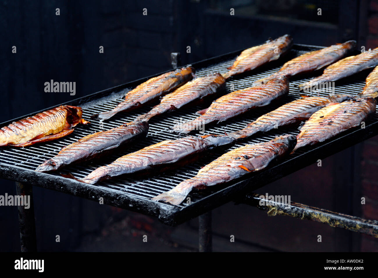 Fish being smoked at the Butley Orford Oysterage in Orford Suffolk East ...