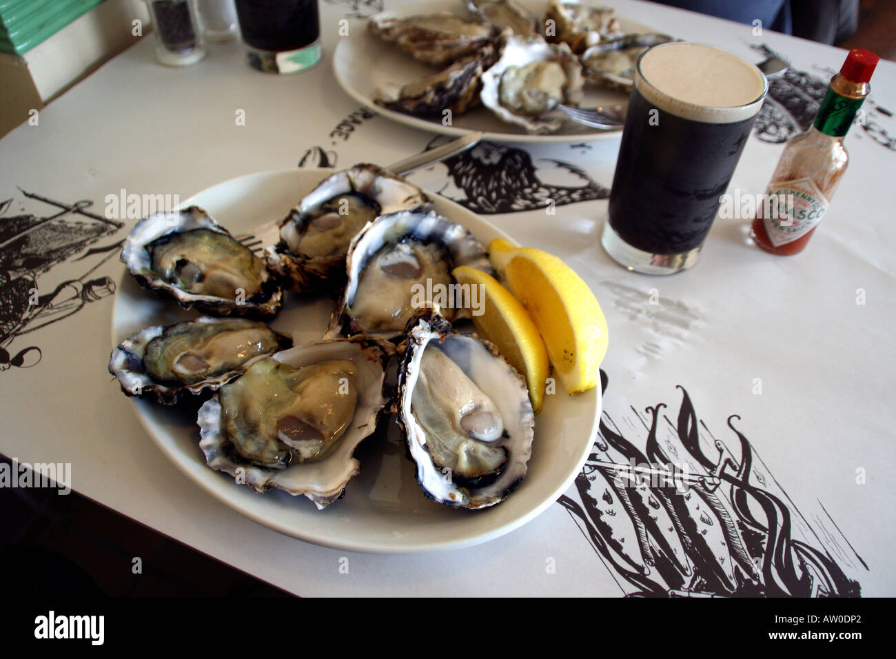 A plate of Oysters and a glass of Guinness at the Butley Orford ...