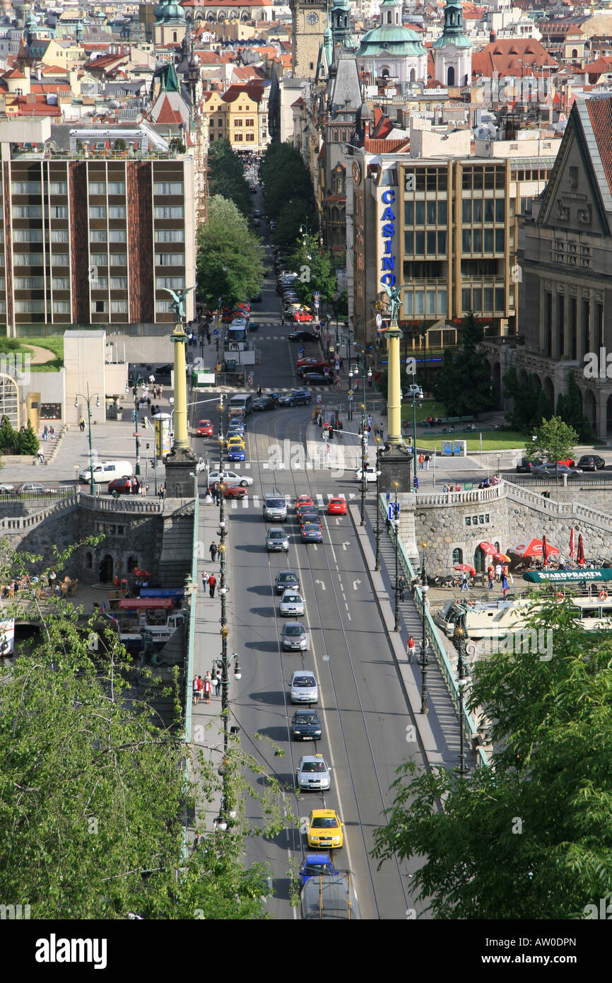 View over the Cechuv Bridge towards Josefov (Jewish Quarter), Prague ...