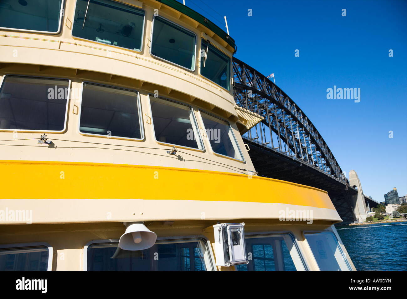 Ferry by bridge Stock Photo - Alamy
