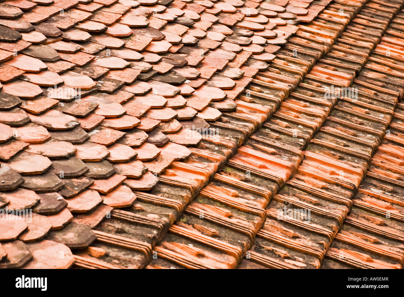 Orange slates roof Stock Photo - Alamy