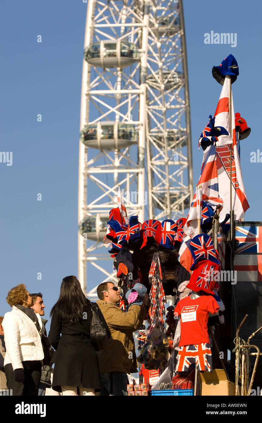 Flags of England and Britain flying on souvenir stall by Westminster ...